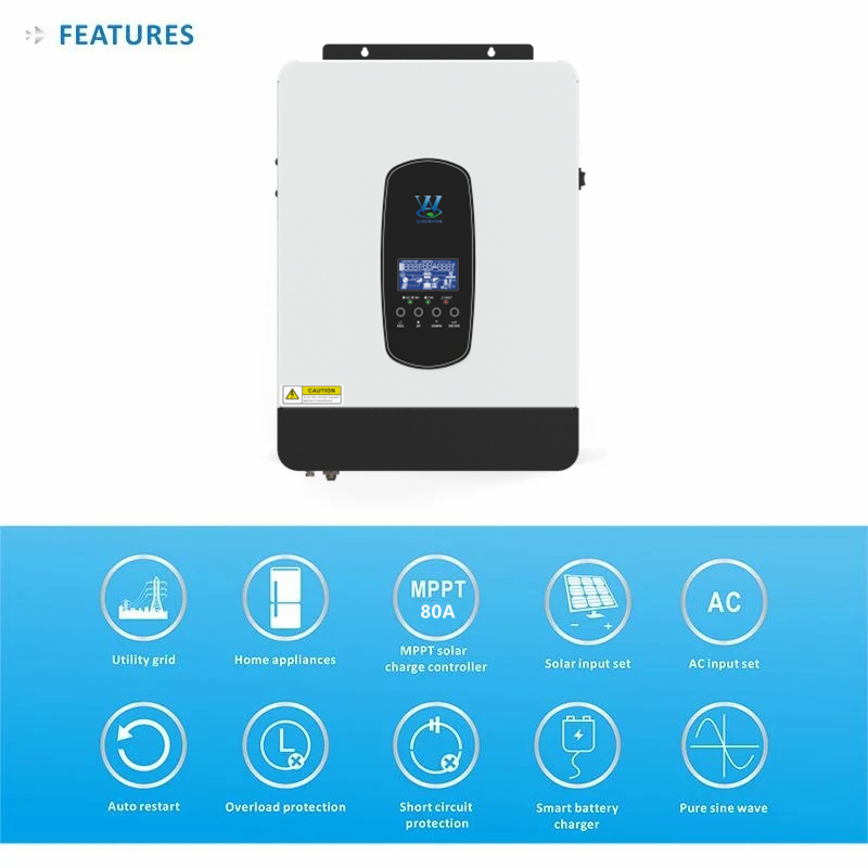 2.2KVA/1.8KW 12V 80A MPPT Hybrid Solar UPS Inverter with 2000W 450V PV Input(workable with ...